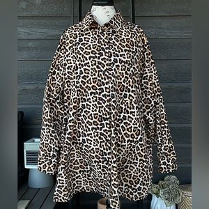 H&M | Tops | Hm Leopard Print Oversized Button Up Tunic Top Xxl | Poshmark